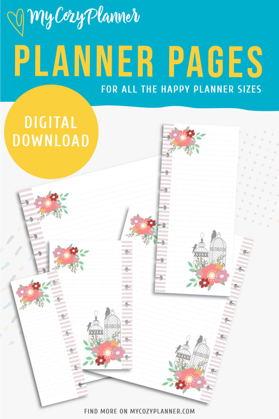 Birds and Flowers Note Planner Pages. Instant Download.