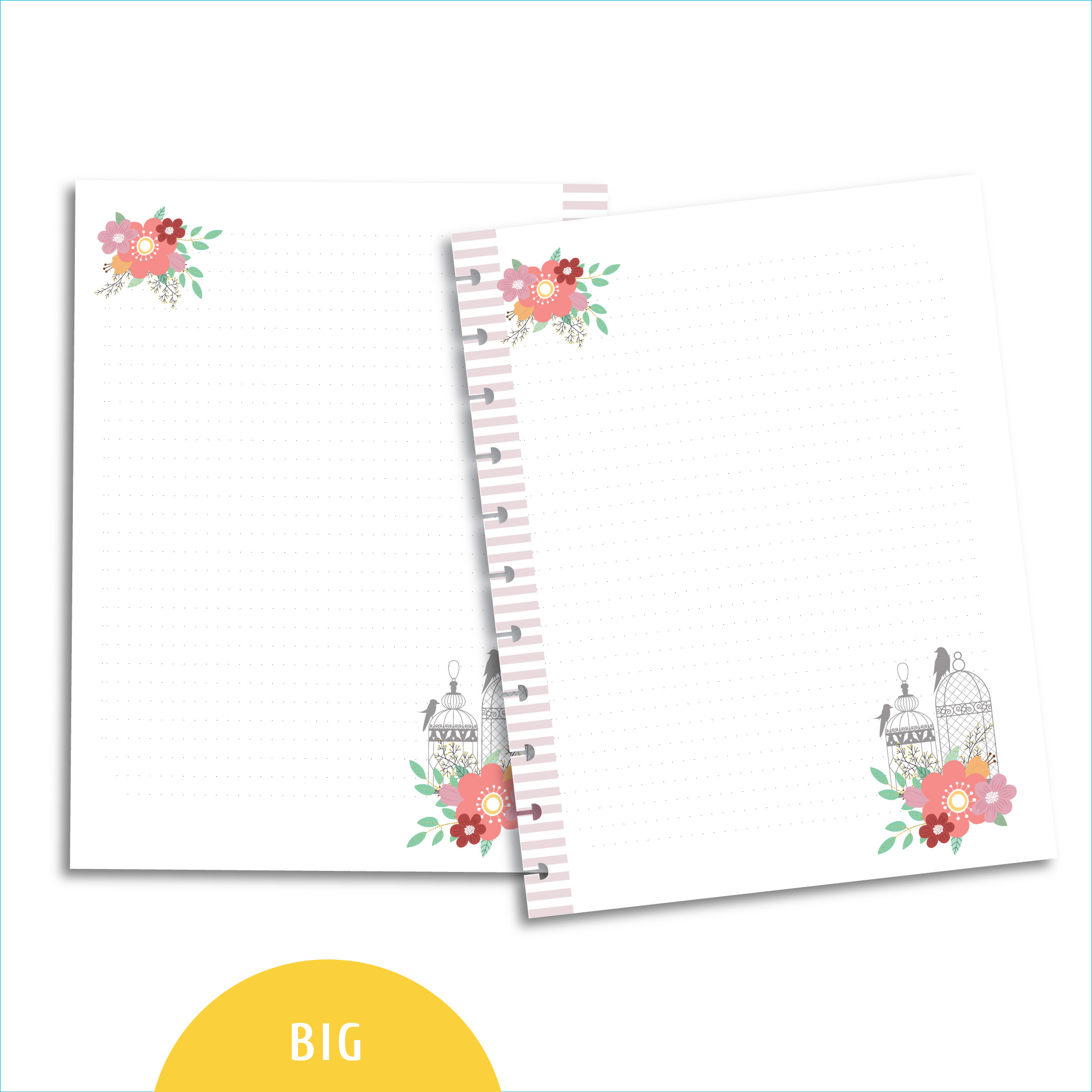 Birds and Flowers Note Planner Pages. Instant Download.