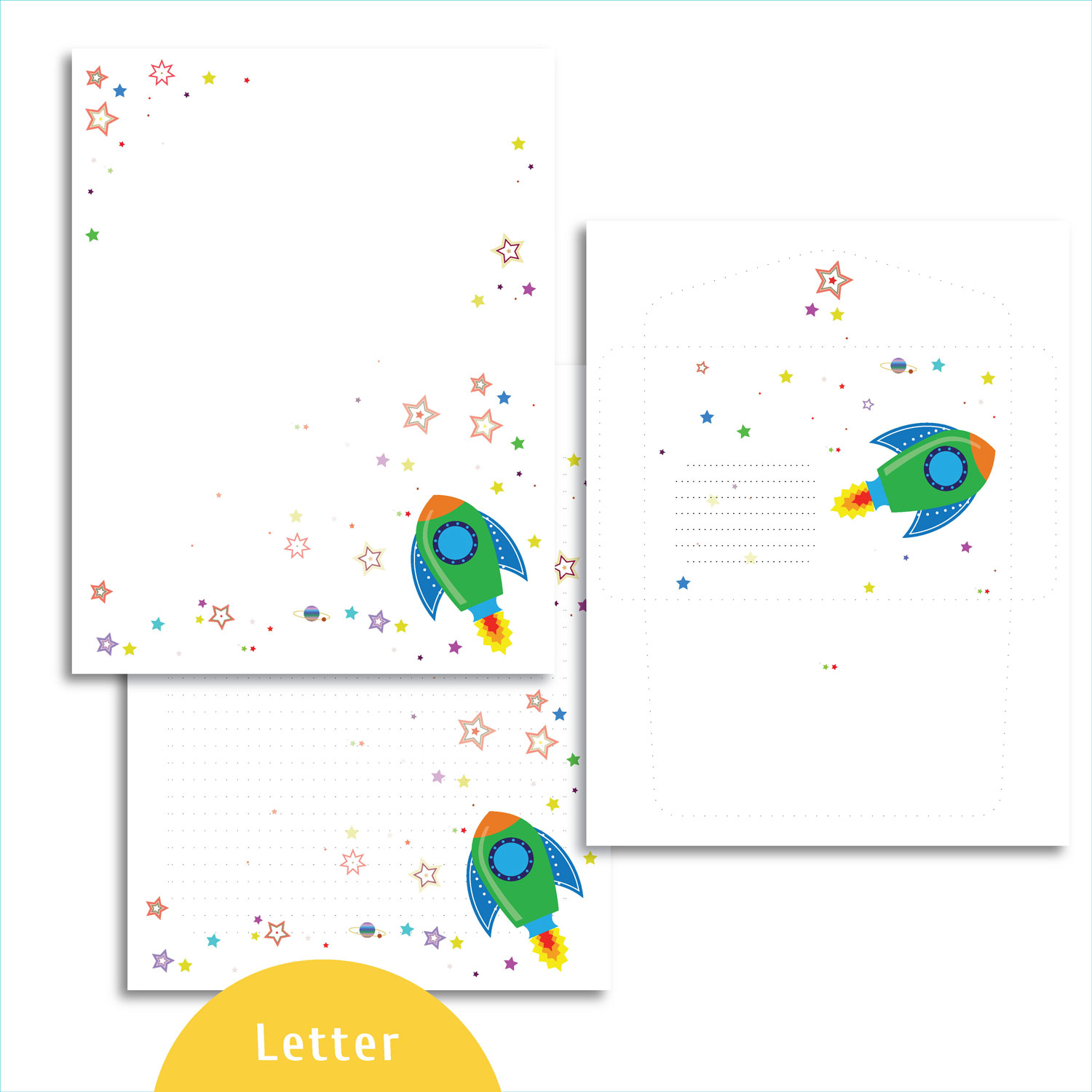 Rocket Writing Paper and Envelope. Instant Download - MY COZY PLANNER