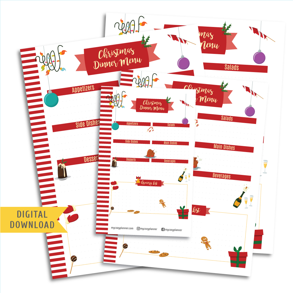 Free Christmas Dinner Menu. Free Digital Download - MY COZY PLANNER