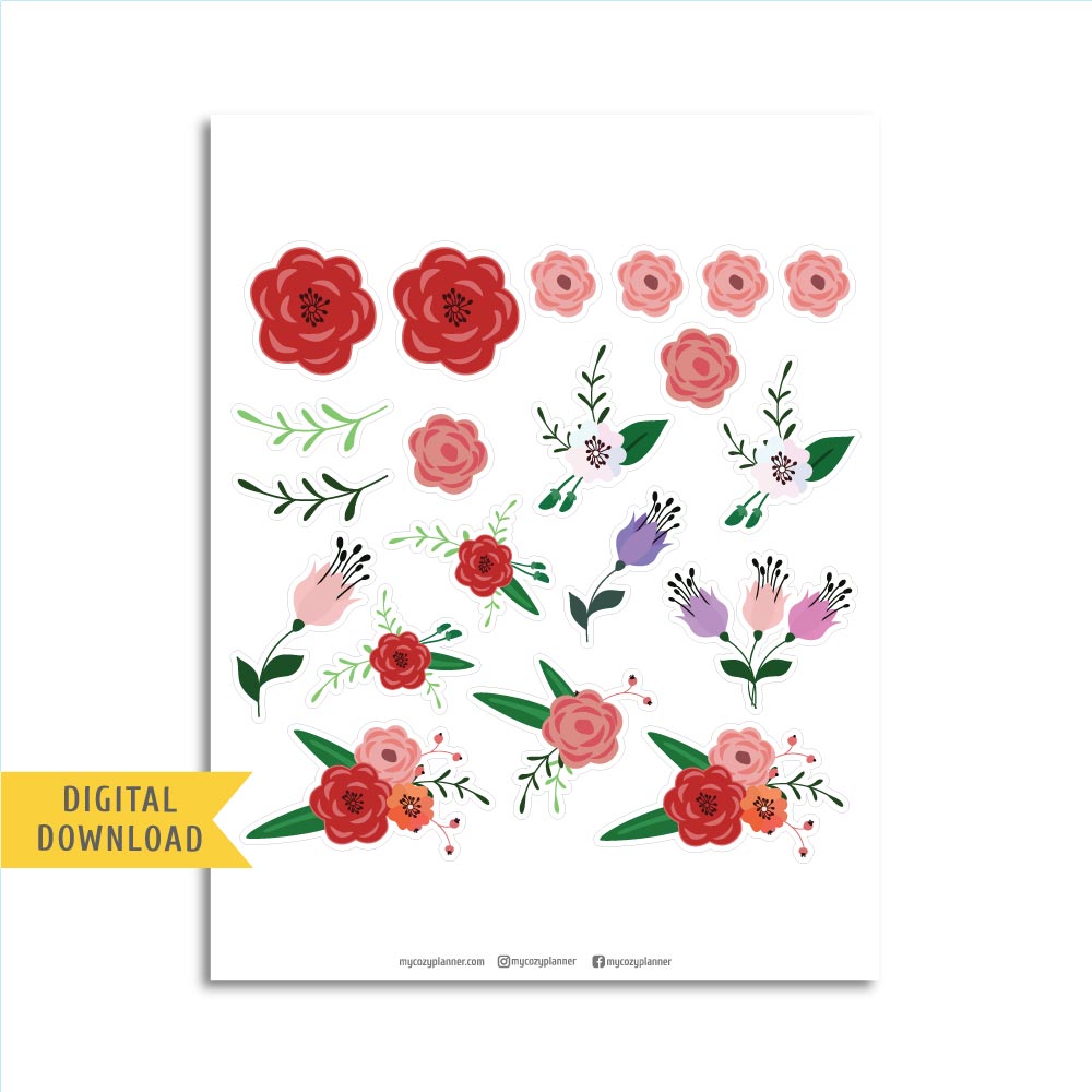 Summer Flower Stickers. Free Printable Planner Stickers. - MY COZY PLANNER