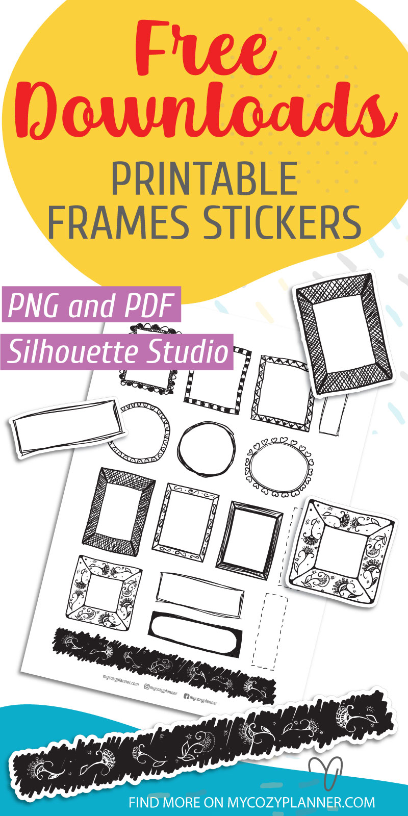 Doodle frames. Free Printable Planner Stickers. - MY COZY PLANNER