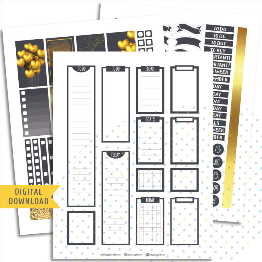Grey and Gold Sticker Kit. Printable Planner Stickers. - MY COZY PLANNER