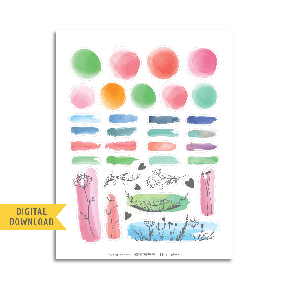 Colorful Spring Sticker Kit. Free Printable Planner Stickers. - MY COZY ...