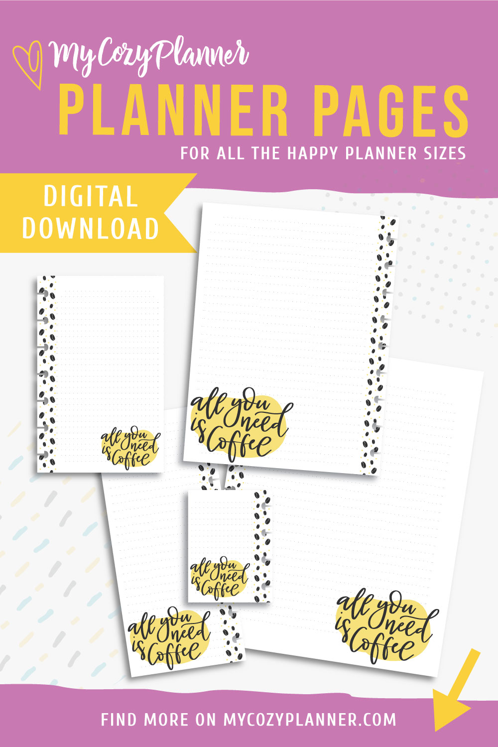 All You Need Is Coffee Note Planner Pages. Instant Download.
