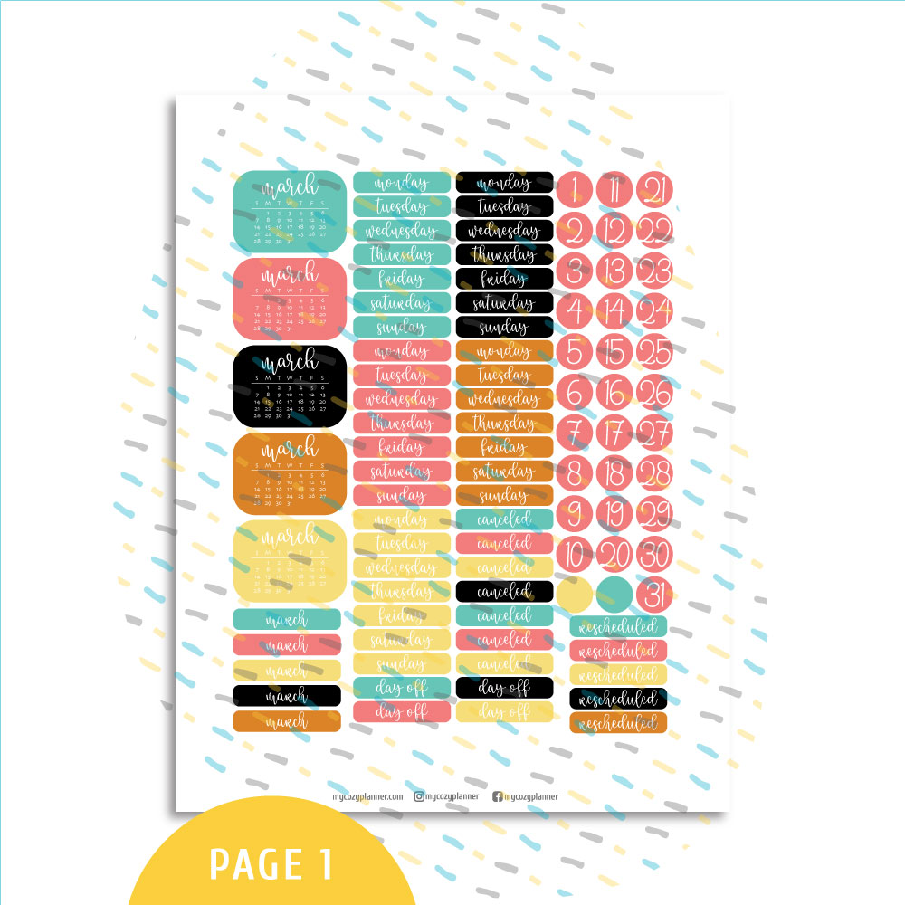 March Sticker Kit. Printable Planner Stickers. - MY COZY PLANNER