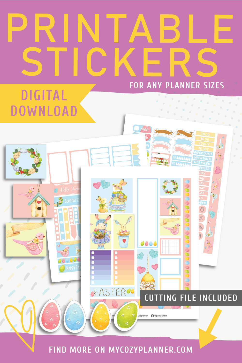 Easter Bunny Sticker Kit. Printable Planner Stickers. - MY COZY PLANNER