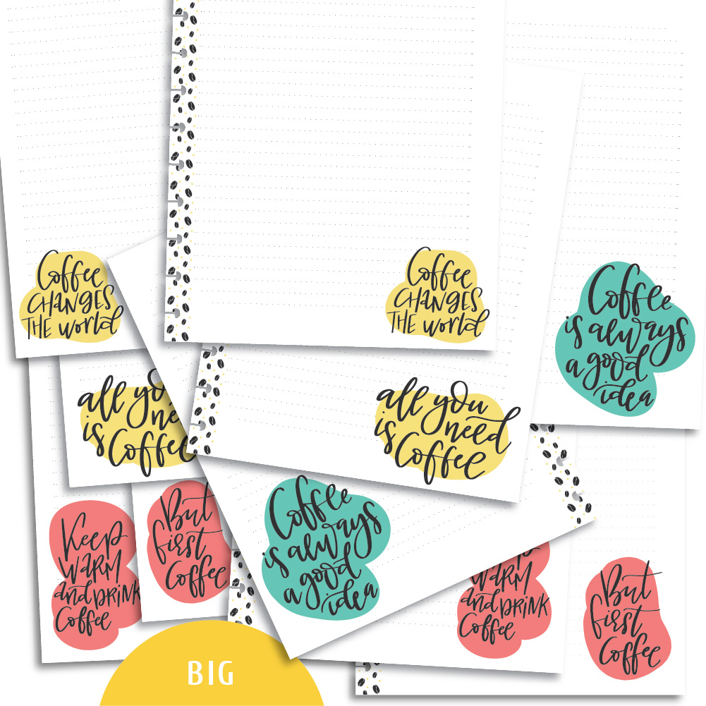 Coffee Lettering Note Planner Pages. Printable Planner Page Pack.
