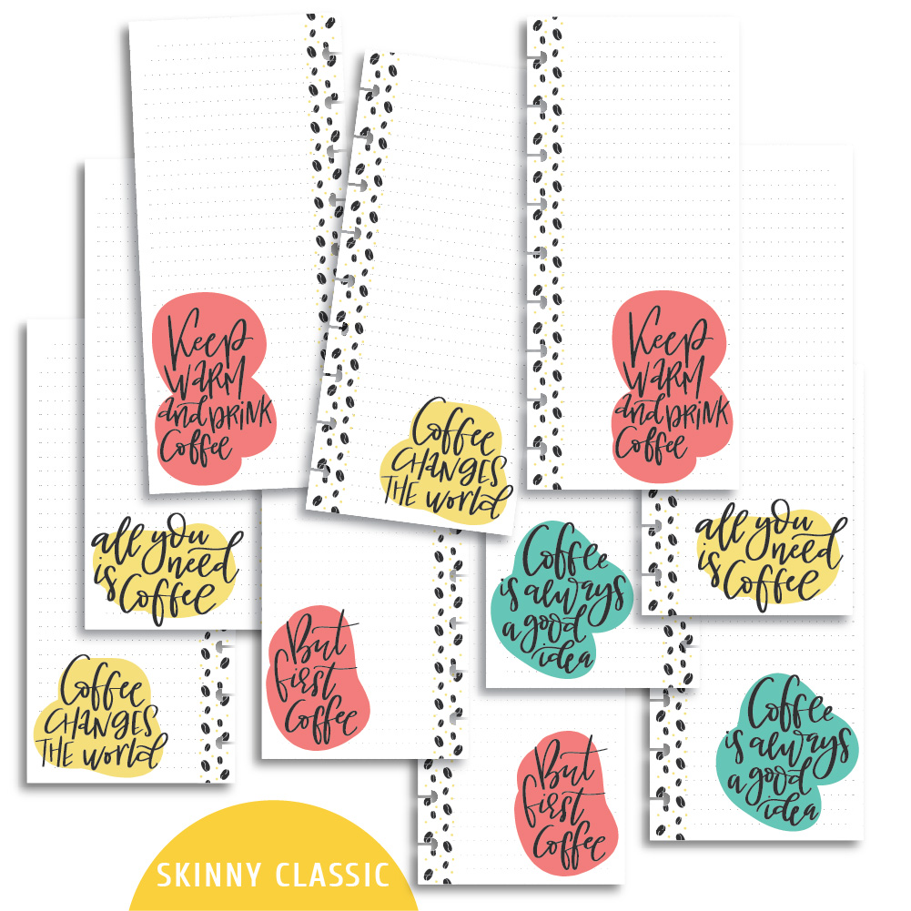 Coffee Lettering Note Planner Pages. Printable Planner Page Pack.