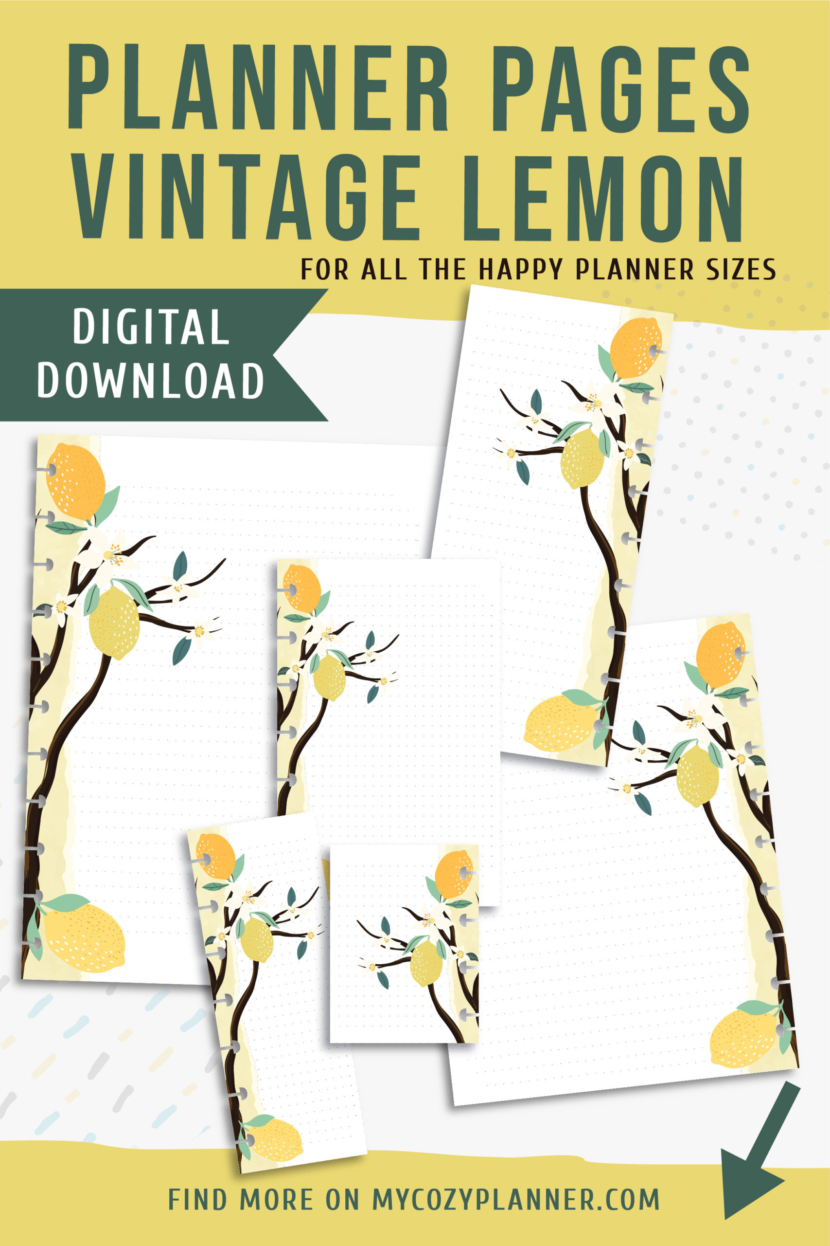 Vintage Lemon Note Planner Pages. Instant Download.
