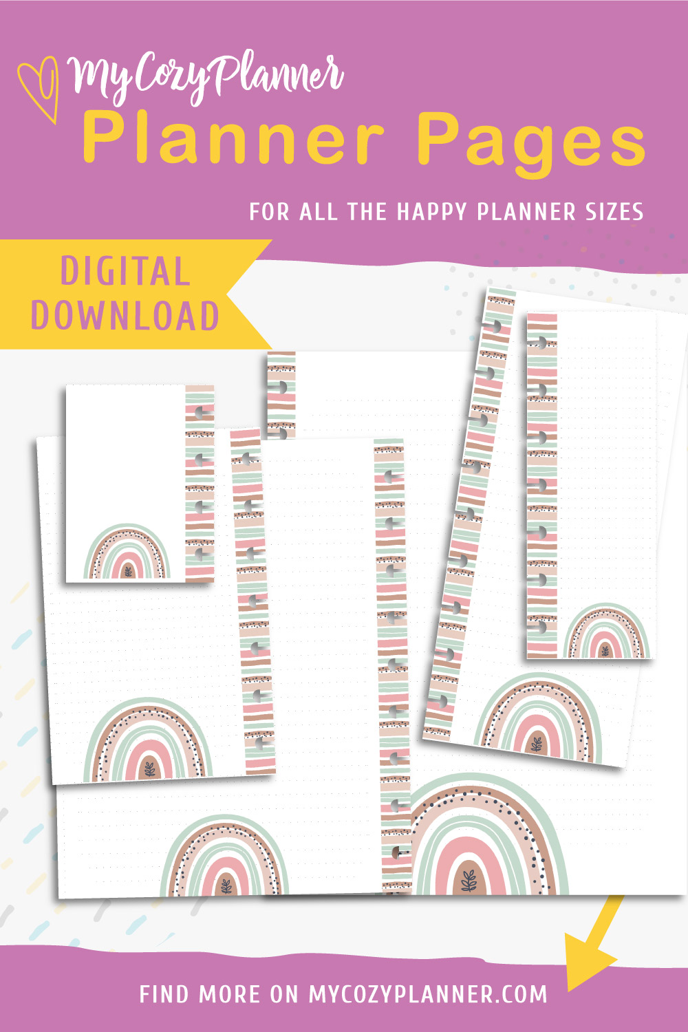 Doodle Rainbow Note Planner Pages. Instant Download.