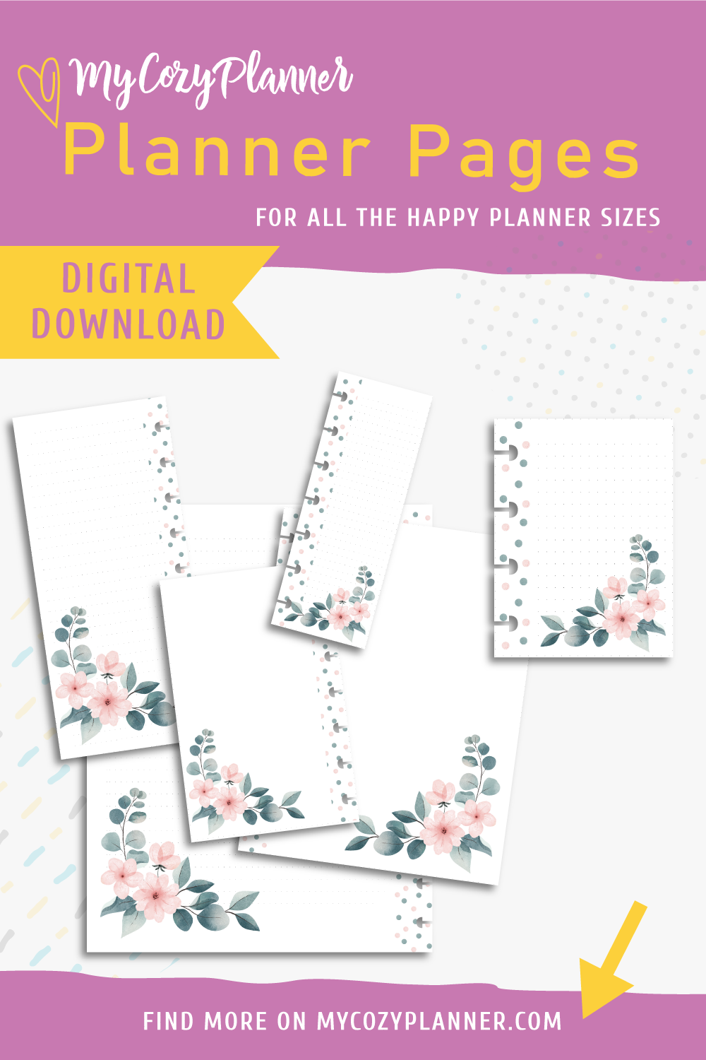 Elegant Flower Note Planner Pages. Instant Download.