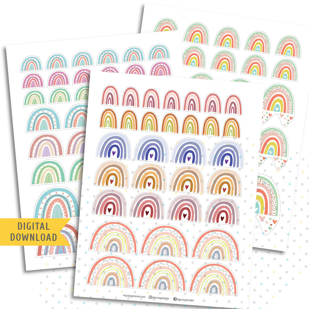 Rainbow Colors Stickers. Printable Planner Stickers. - MY COZY PLANNER