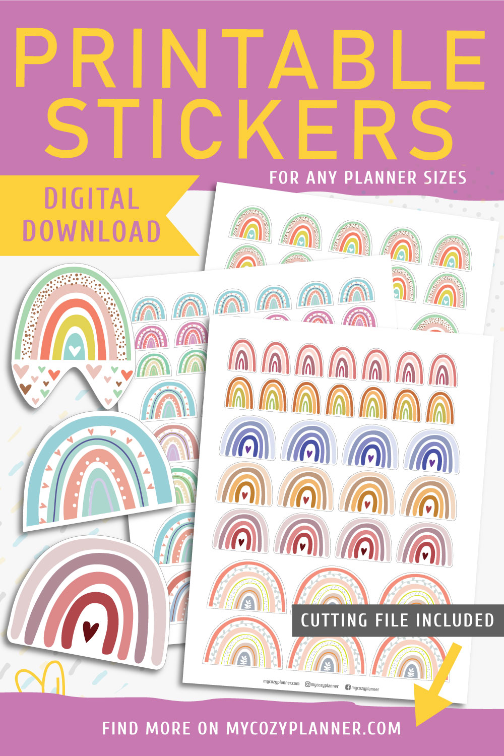 Rainbow Colors Stickers. Printable Planner Stickers. - MY COZY PLANNER