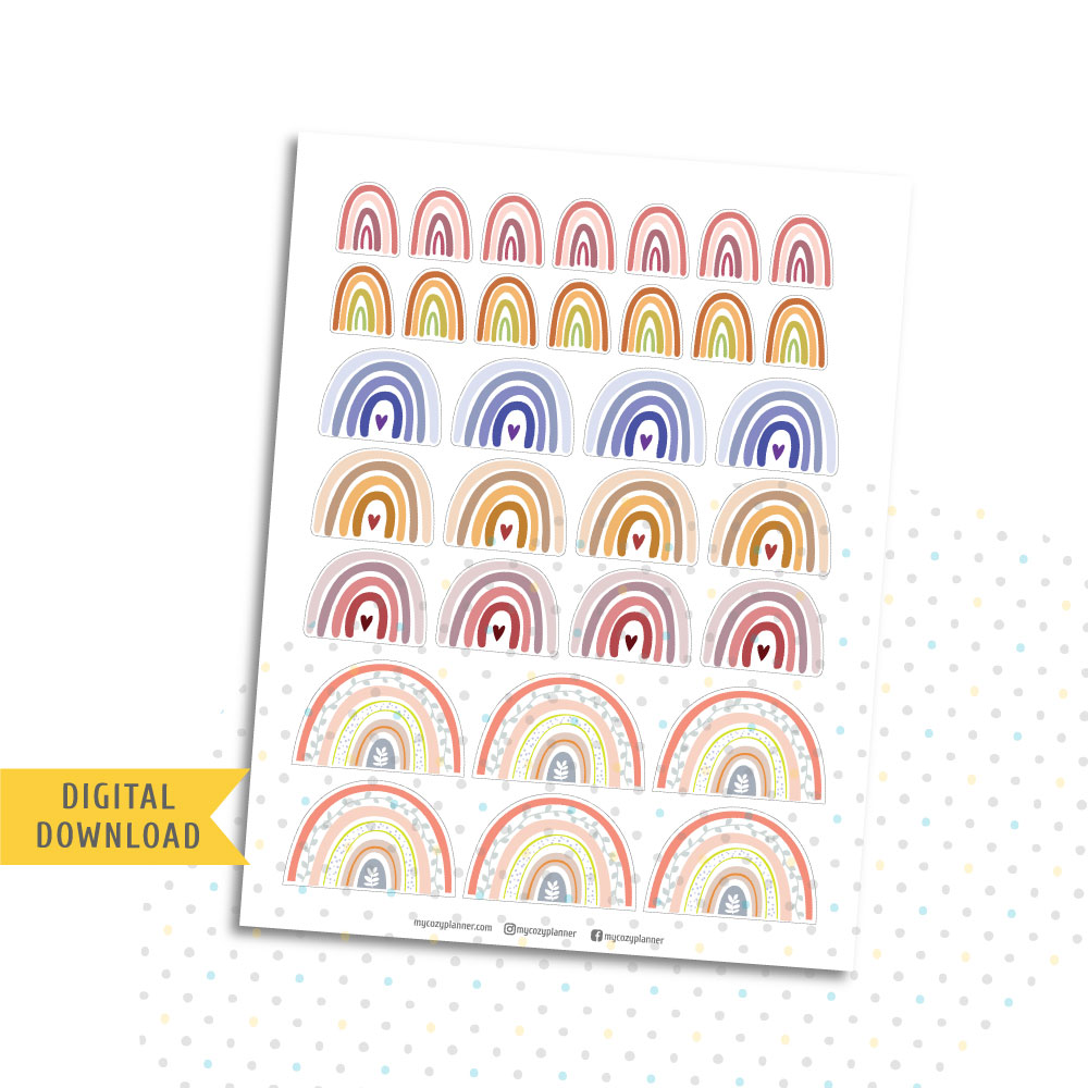 Rainbow Happy Stickers. Printable Planner Stickers. - MY COZY PLANNER