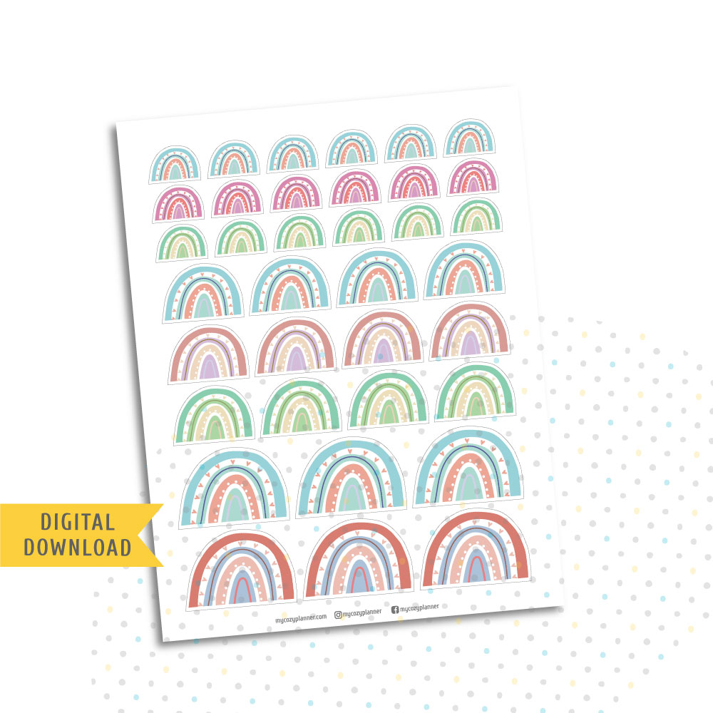 Rainbow Wave Stickers. Printable Planner Stickers. - MY COZY PLANNER