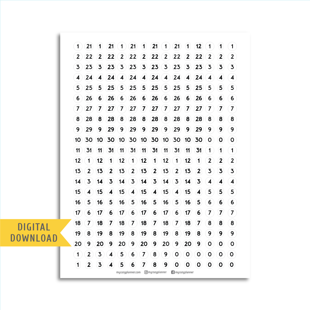 Number Stickers. Free Printable Planner Stickers. - MY COZY PLANNER