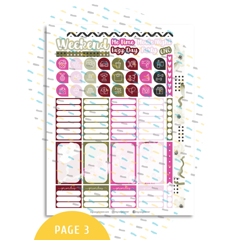 Pink Orchid Sticker Kit. Printable Planner Stickers. - MY COZY PLANNER