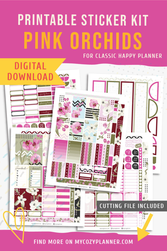 Pink Orchid Sticker Kit. Printable Planner Stickers. - MY COZY PLANNER