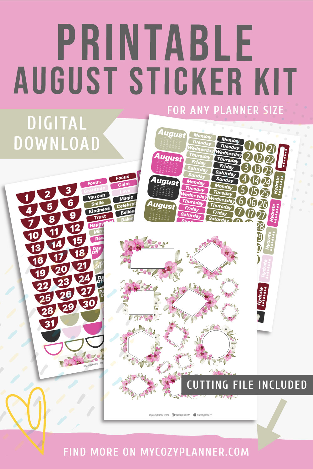 August Sticker Kit. Printable Planner Stickers. - MY COZY PLANNER