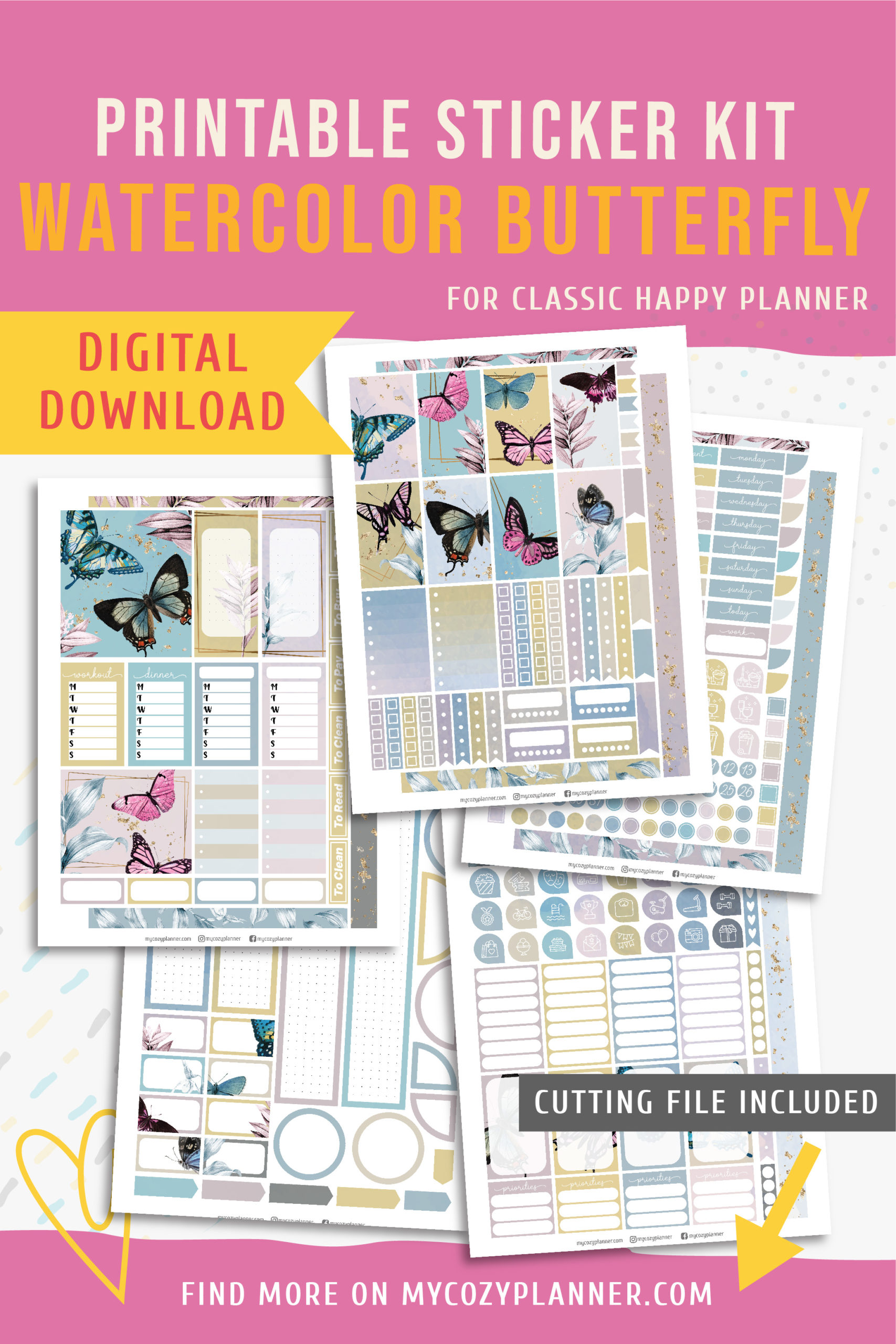 Watercolor Butterfly Sticker Kit. Printable Planner Stickers. - MY COZY ...