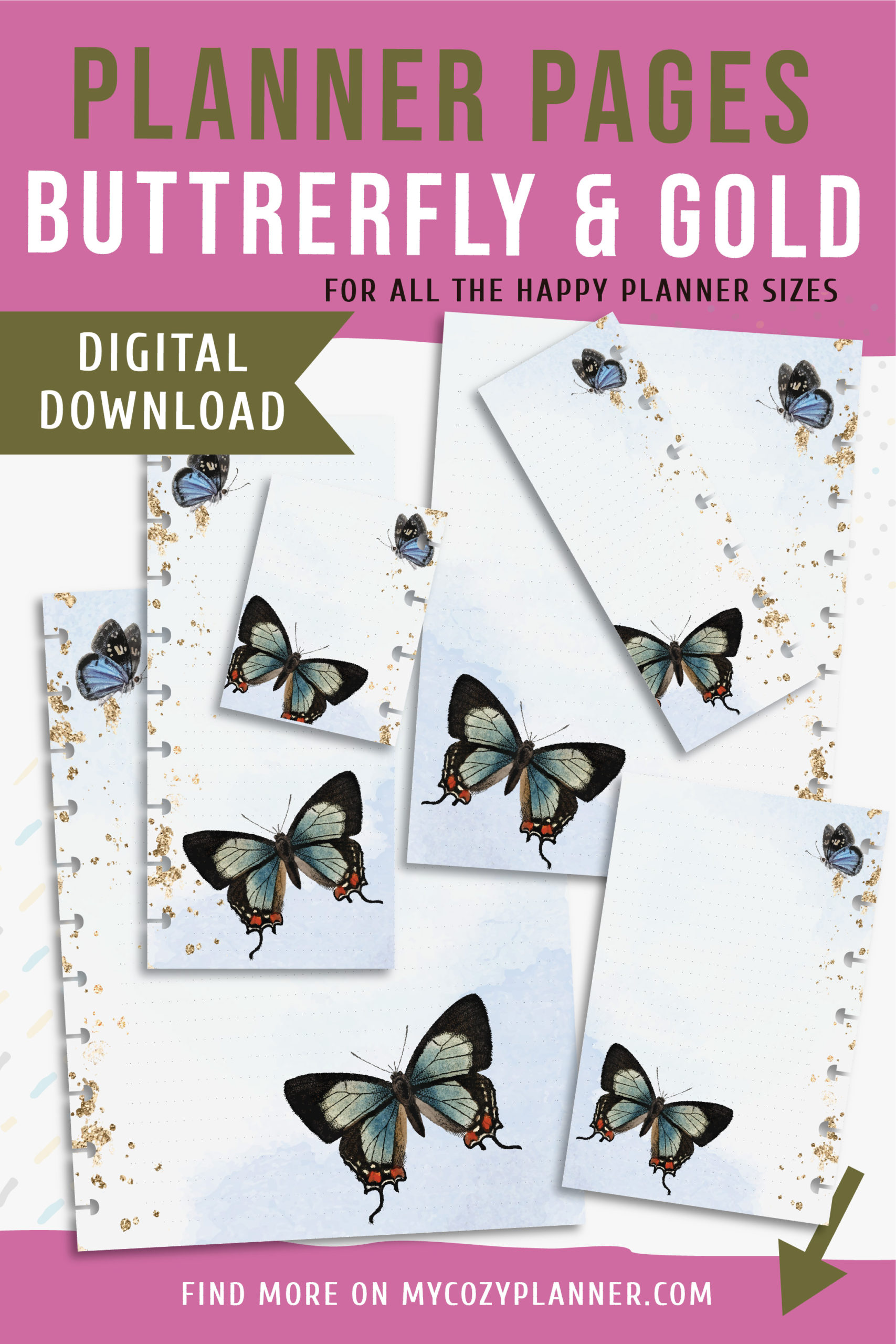 Watercolor Butterfly Note Planner Pages. Instant Download.