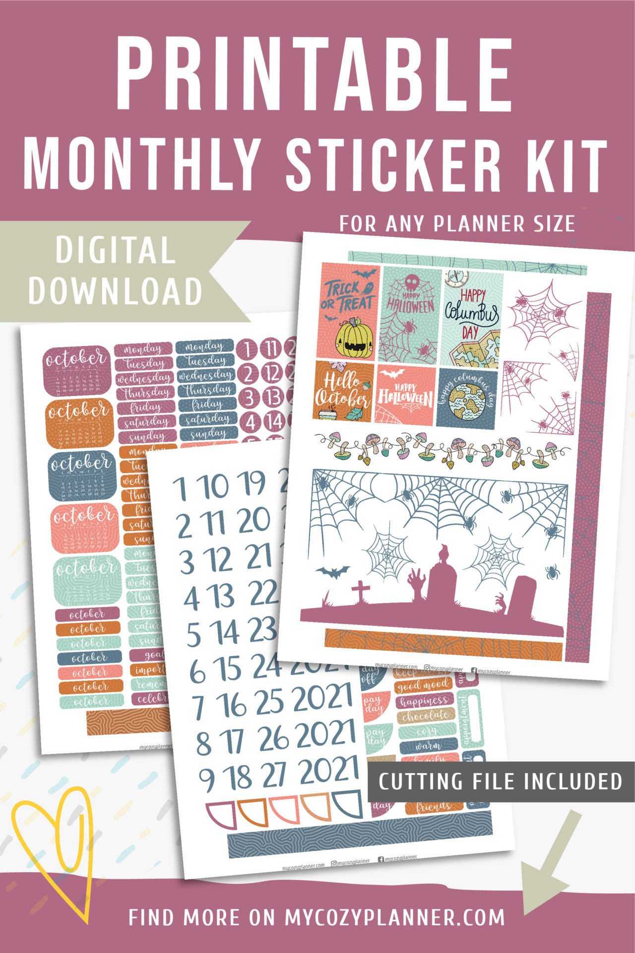 October Sticker Kit. Printable Planner Stickers. - MY COZY PLANNER
