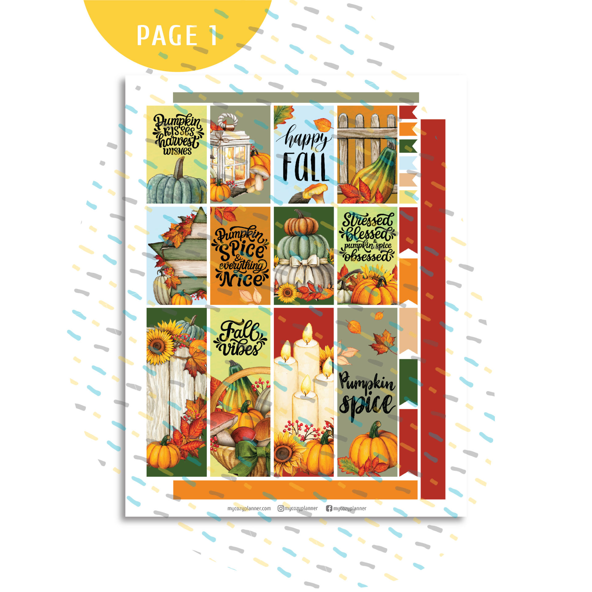Watercolor Pumpkin Sticker Kit. Printable Planner Stickers. - MY COZY ...