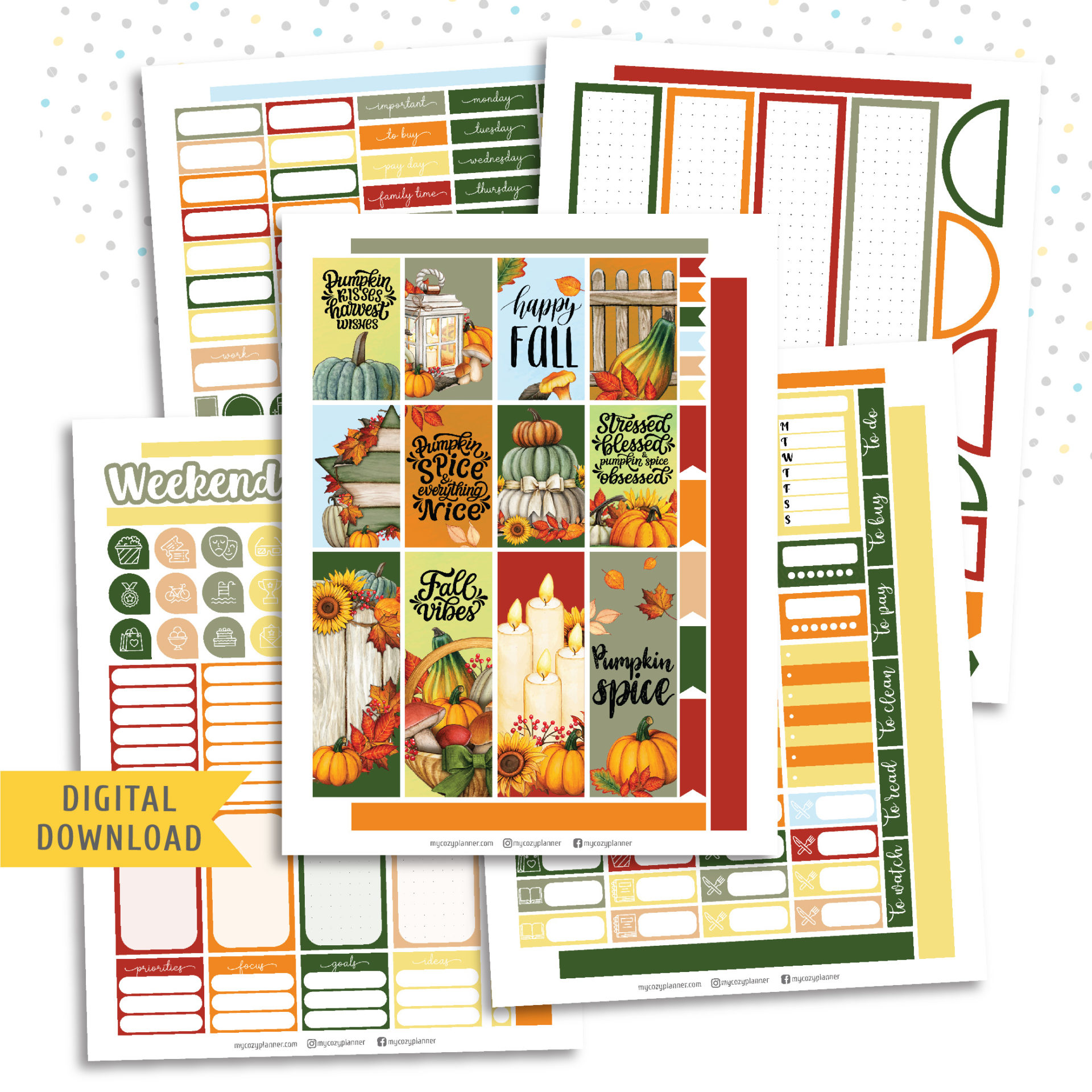 Watercolor Pumpkin Sticker Kit. Printable Planner Stickers. - MY COZY ...