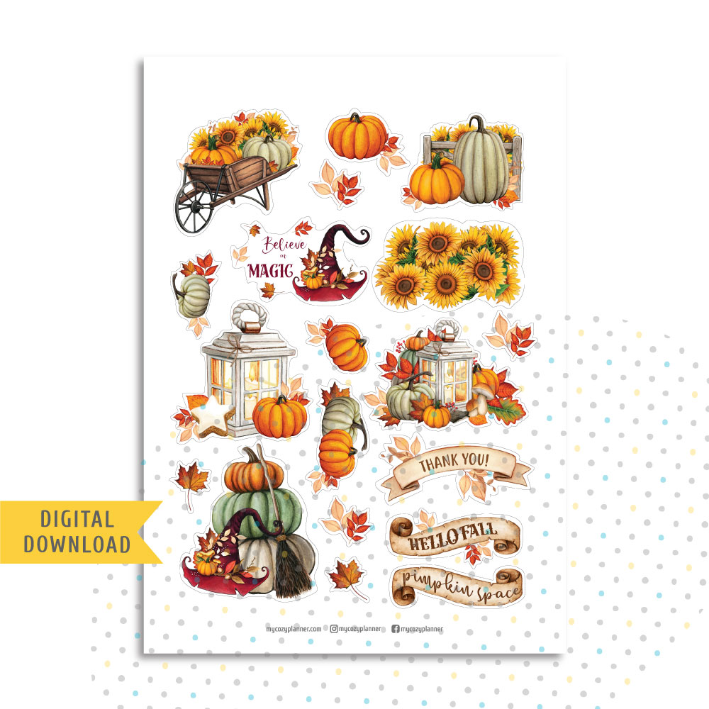 Watercolor Autumn Stickers. Printable Planner Stickers. - MY COZY PLANNER