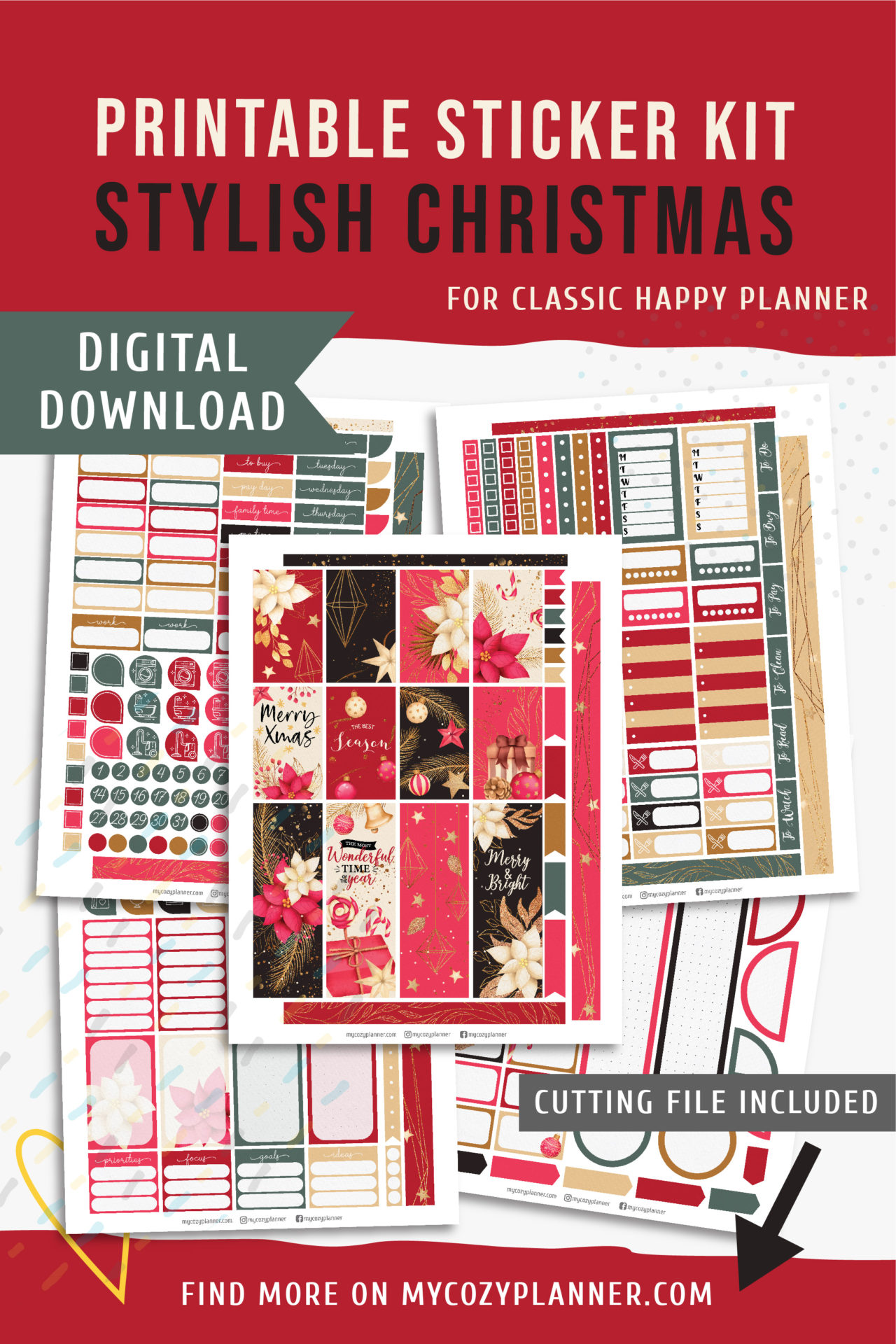 Stylish Christmas Sticker Kit. Printable Planner Stickers. - MY COZY ...