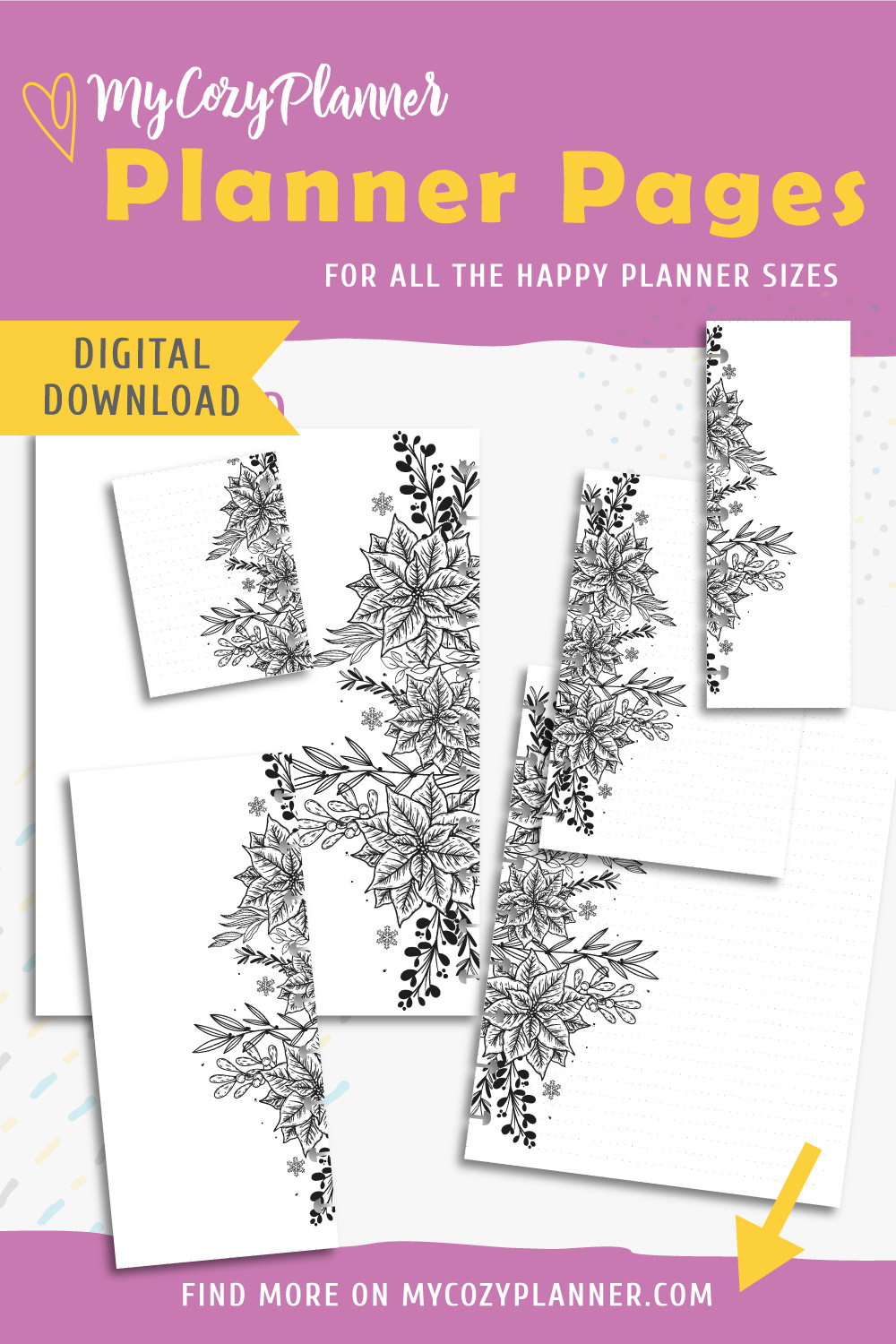 Black Flowers Note Planner Pages. Instant Download.