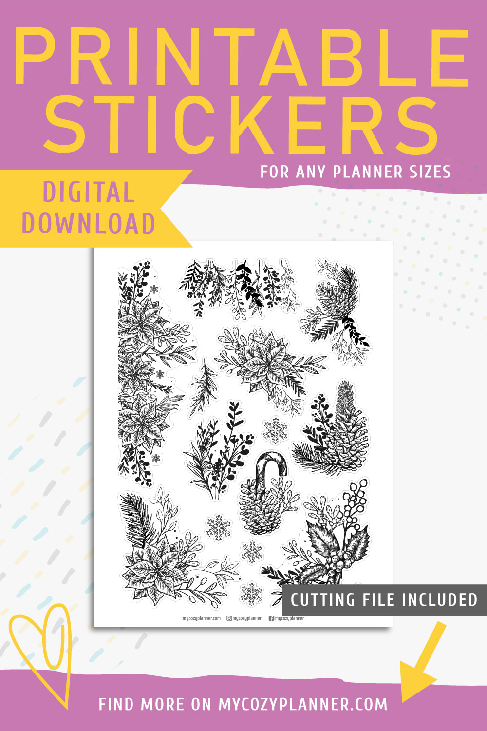 Black Pattern Stickers. Printable Planner Stickers. - MY COZY PLANNER