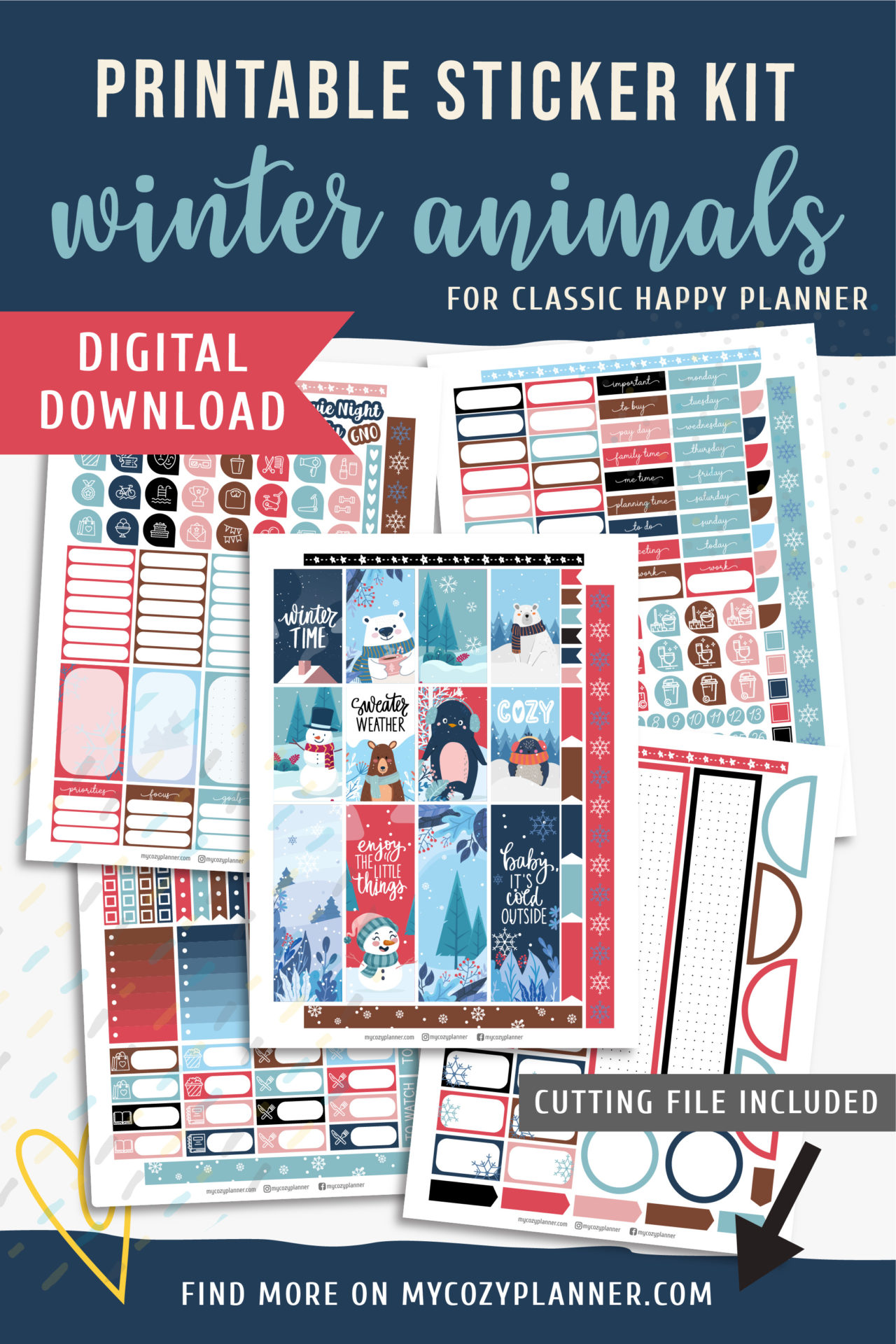 Winter Cute Animal Sticker Kit. Printable Planner Stickers. - MY COZY ...
