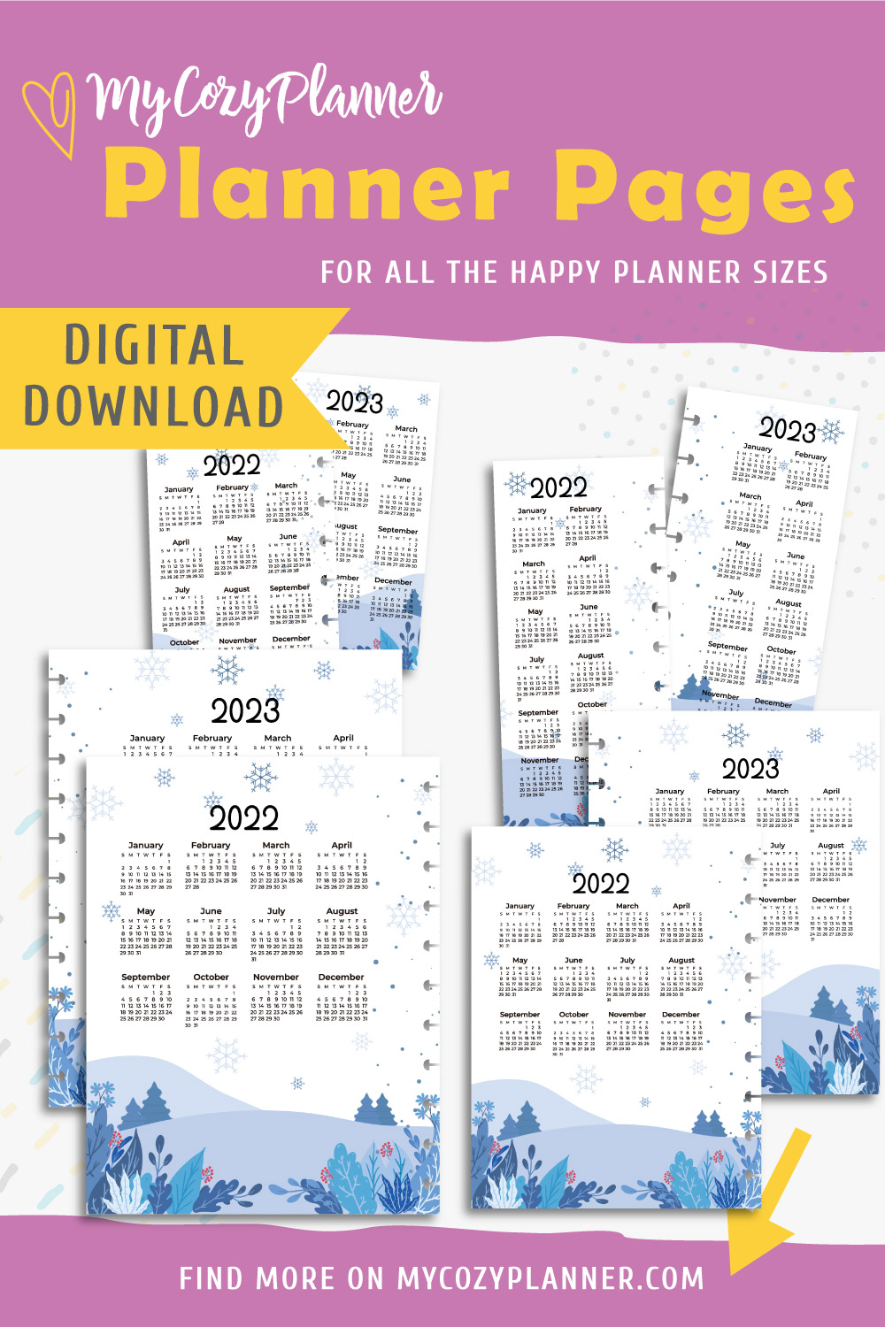 Cute Winter Calendar 2022-2023. Instant Download.