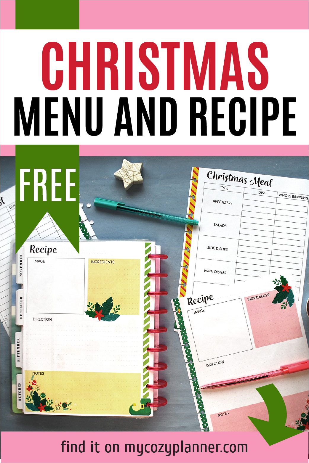 Christmas Menu and Recipe Template. Free Digital Download. - MY COZY ...