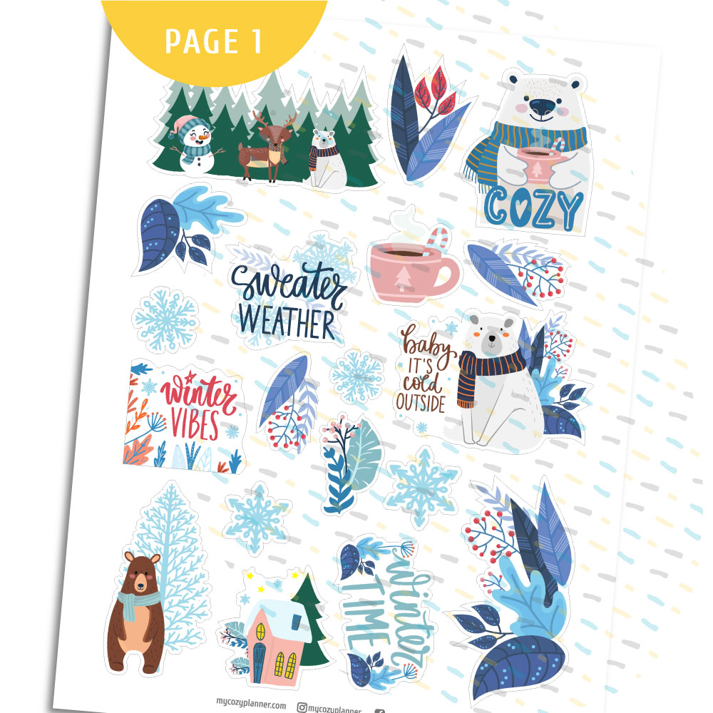 Cute Winter Animal Stickers. Printable Planner Stickers. - MY COZY PLANNER