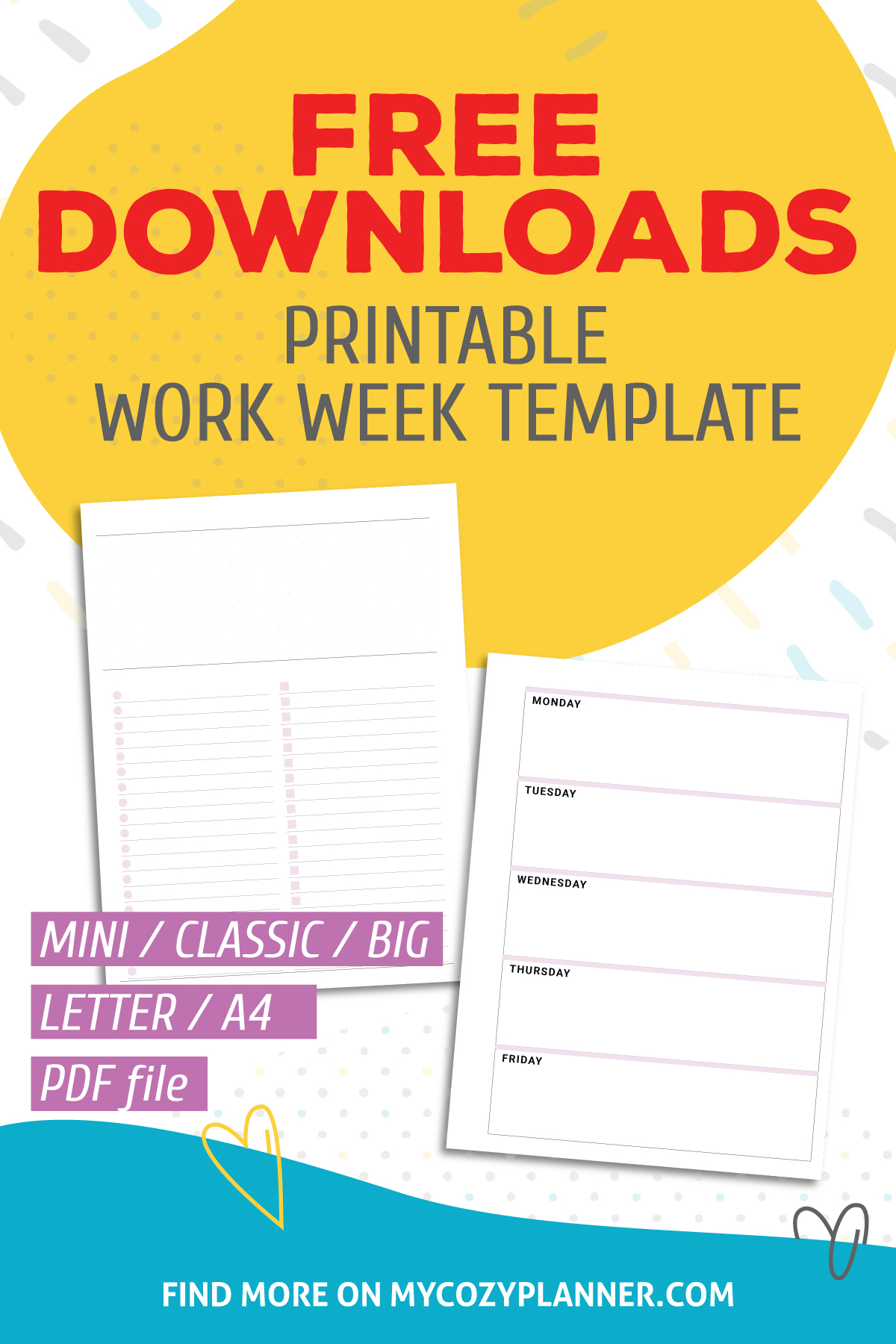 Work Week Planner Layout Temptate. Free Digital Download. - MY COZY PLANNER
