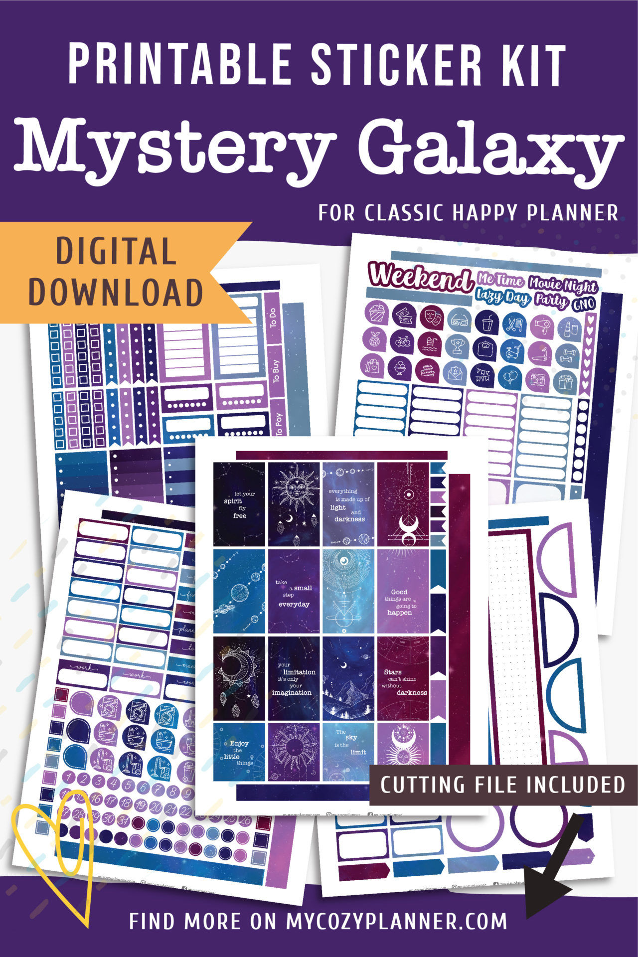 Mystery Galaxy Sticker Kit. Printable Planner Stickers. - MY COZY PLANNER