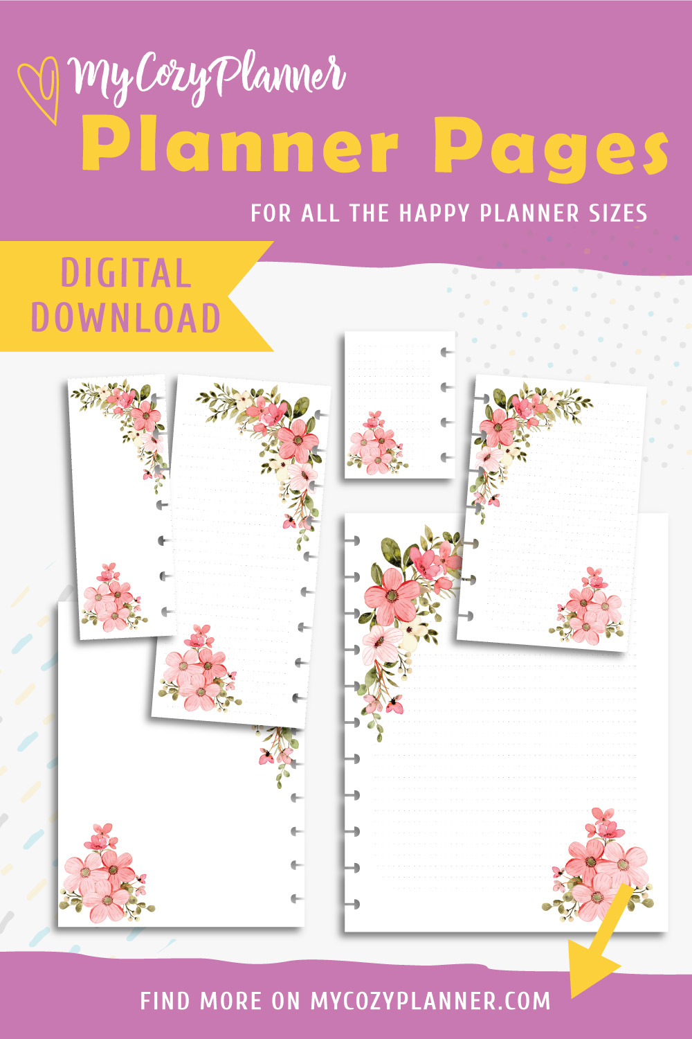 Pink Flowers Planner Pages. Instant Download.