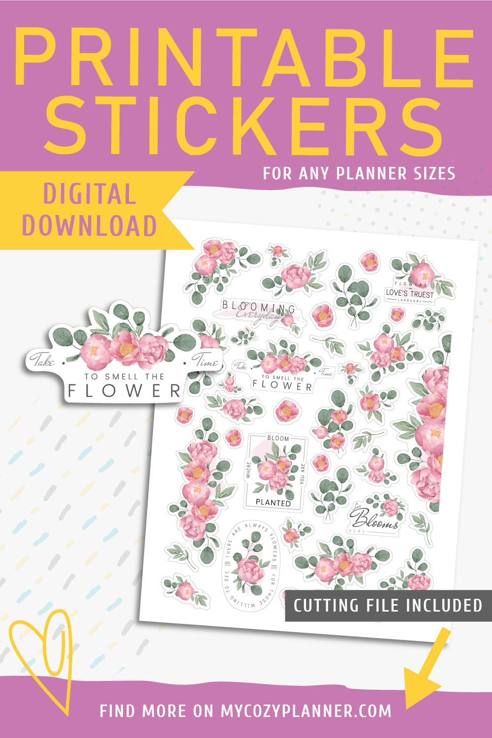 Pink Bloom Stickers. Printable Planner Stickers. - MY COZY PLANNER