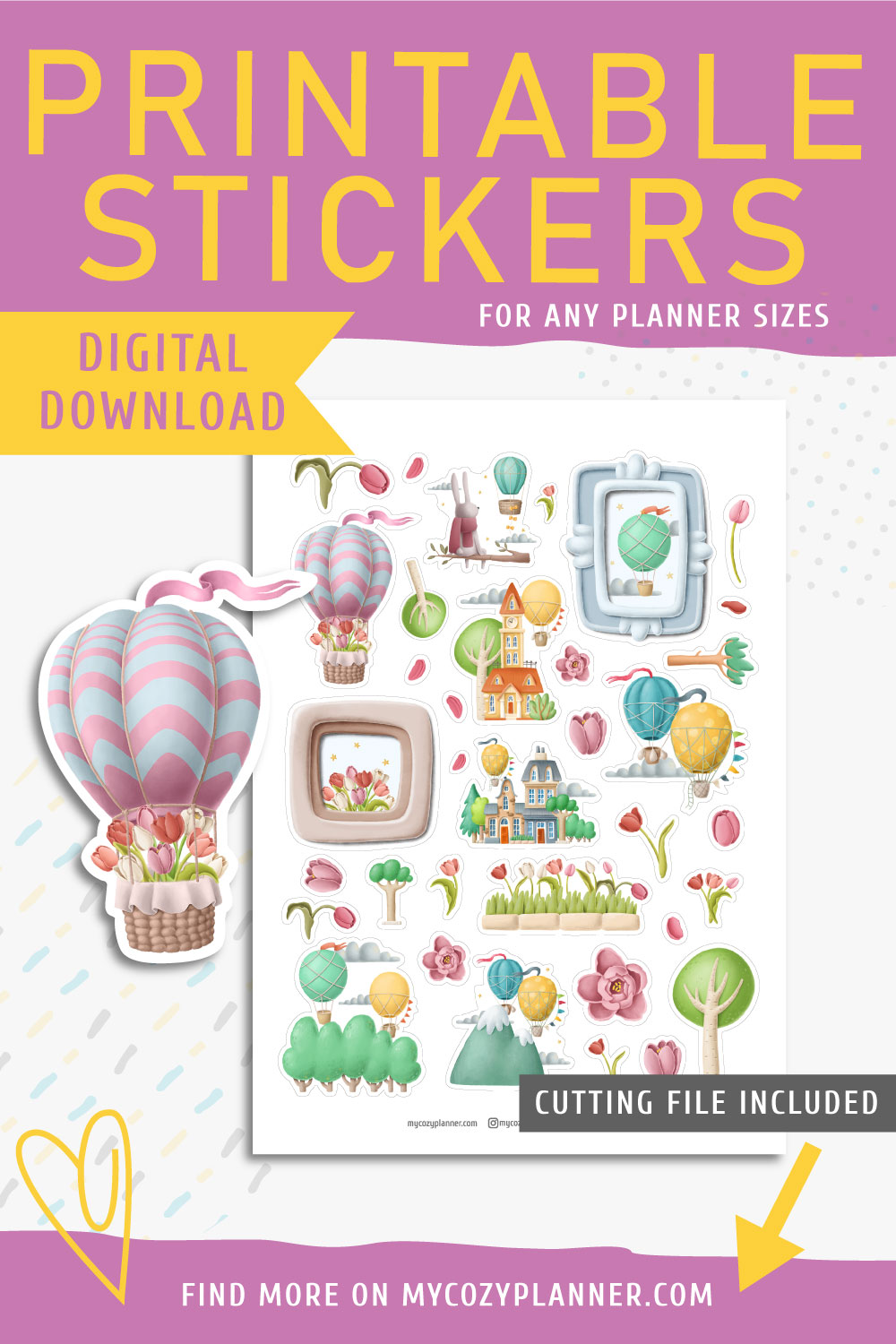 Hot Air Balloon Stickers. Printable Planner Stickers. - MY COZY PLANNER