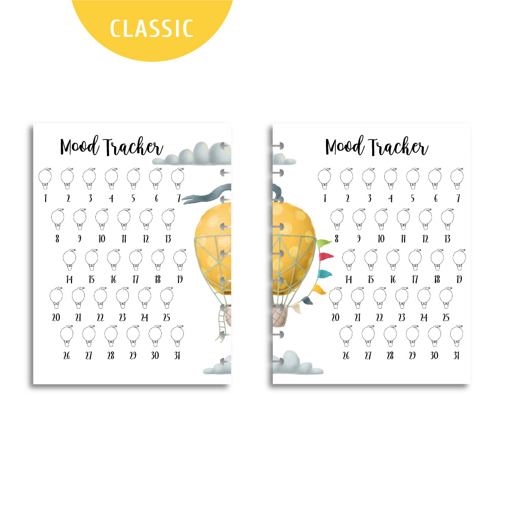 Hot Air Balloon Mood Tracker Planner Pages. Instant Download.