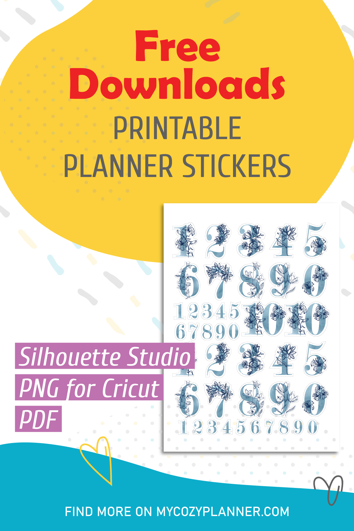 Floral Number Stickers. Free Planner Printables. - MY COZY PLANNER