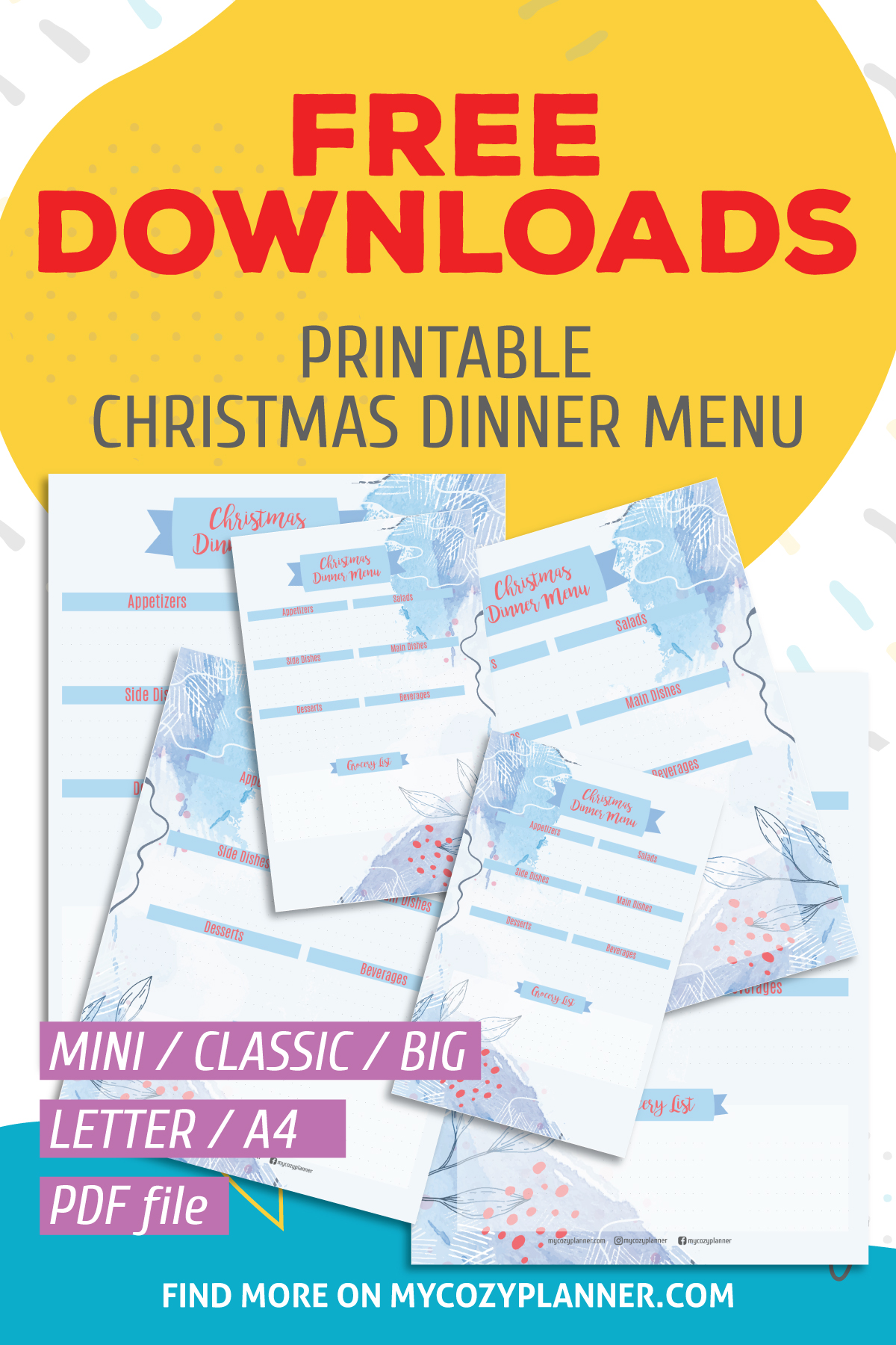 Christmas Dinner Menu Template. Free Digital Download - MY COZY PLANNER