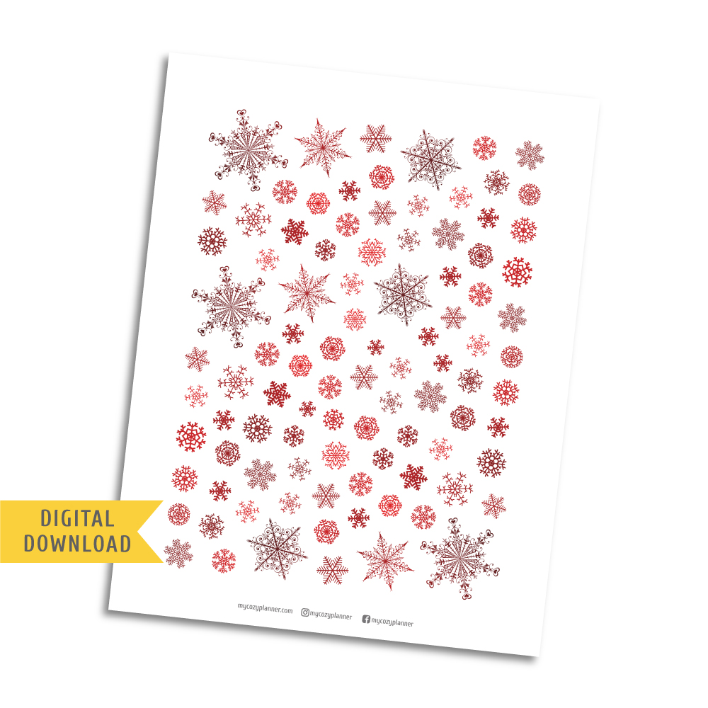 Red Snowflake Stickers. Free Planner Printables. - MY COZY PLANNER