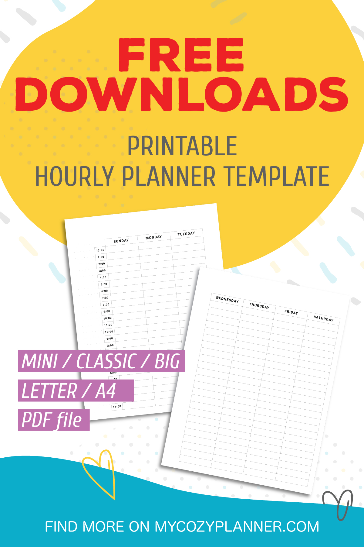 Hourly Planner Template. Free Digital Download. - MY COZY PLANNER