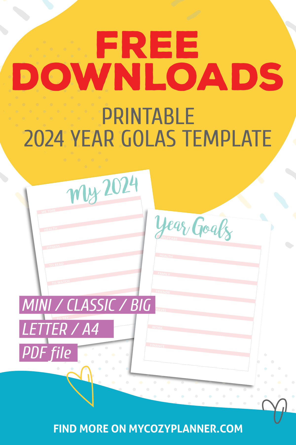 2024 Year Goals Template. Free Digital Download. - MY COZY PLANNER