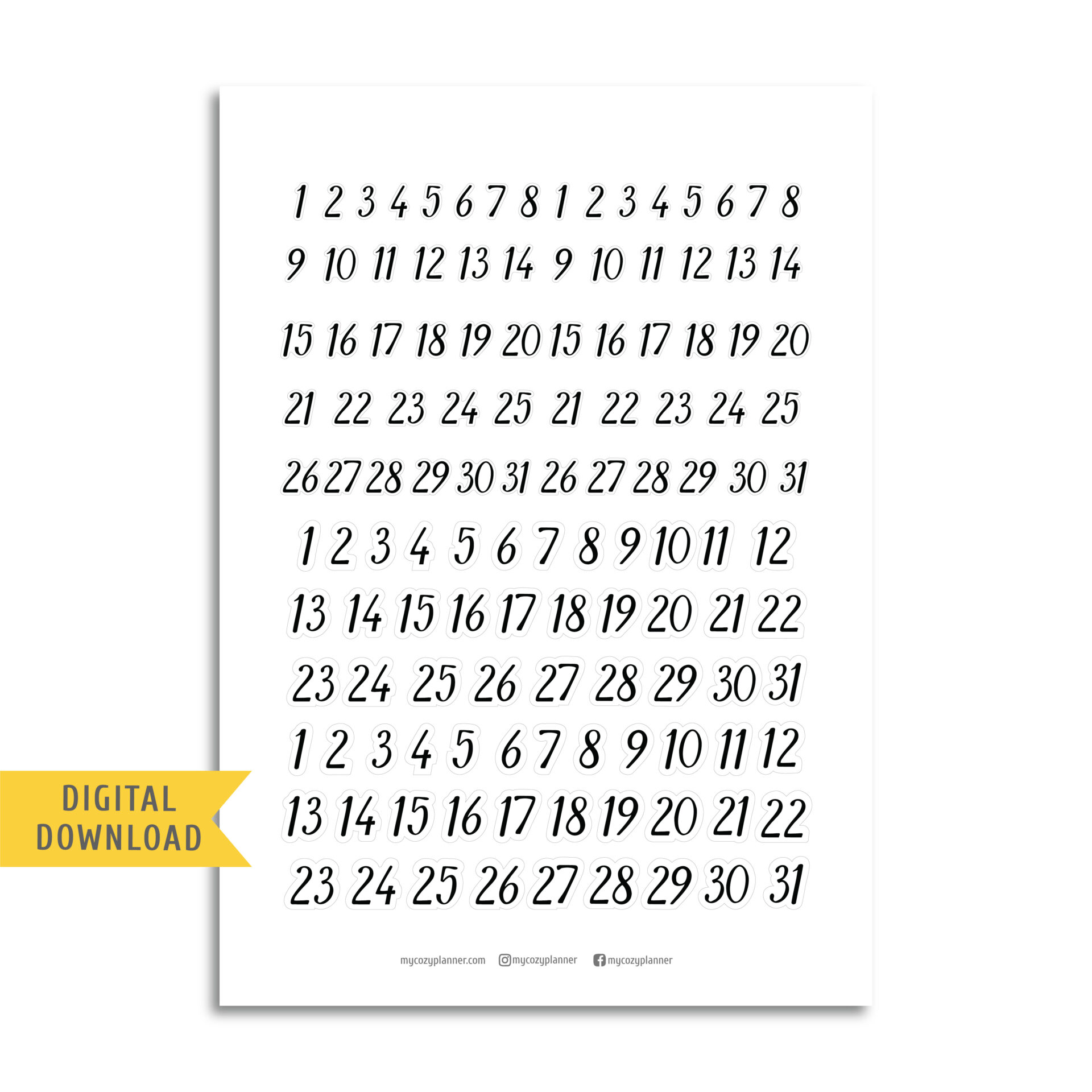 Number Month Stickers. Free Printable Planner Stickers. - MY COZY PLANNER