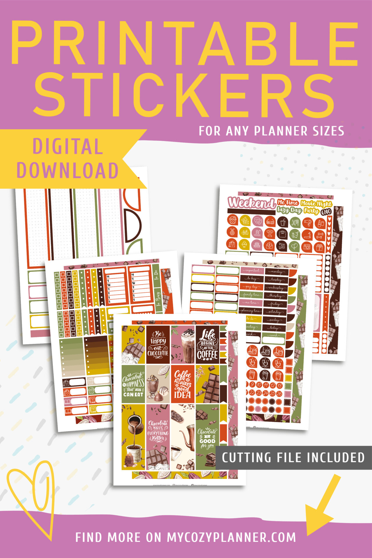 Chocolate Sticker Kit. Printable Planner Stickers. - MY COZY PLANNER